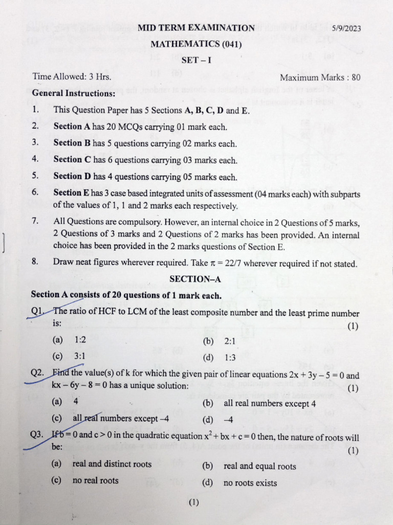 Mid Term Mathematics Exam Paper | PDF | Sphere | Area