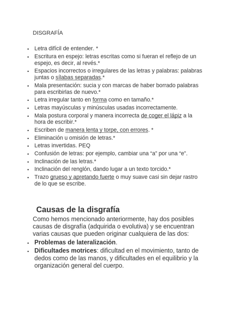 Disgrafía | PDF
