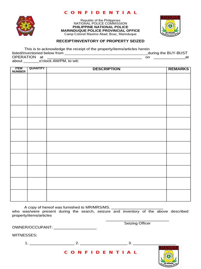 Drugs Inventory Form | PDF | Law Enforcement | Crime & Violence