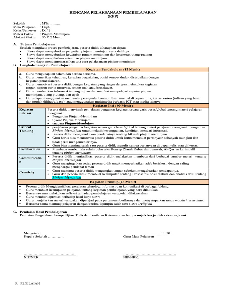 1 RPP 1 Lembar Fiqih | PDF