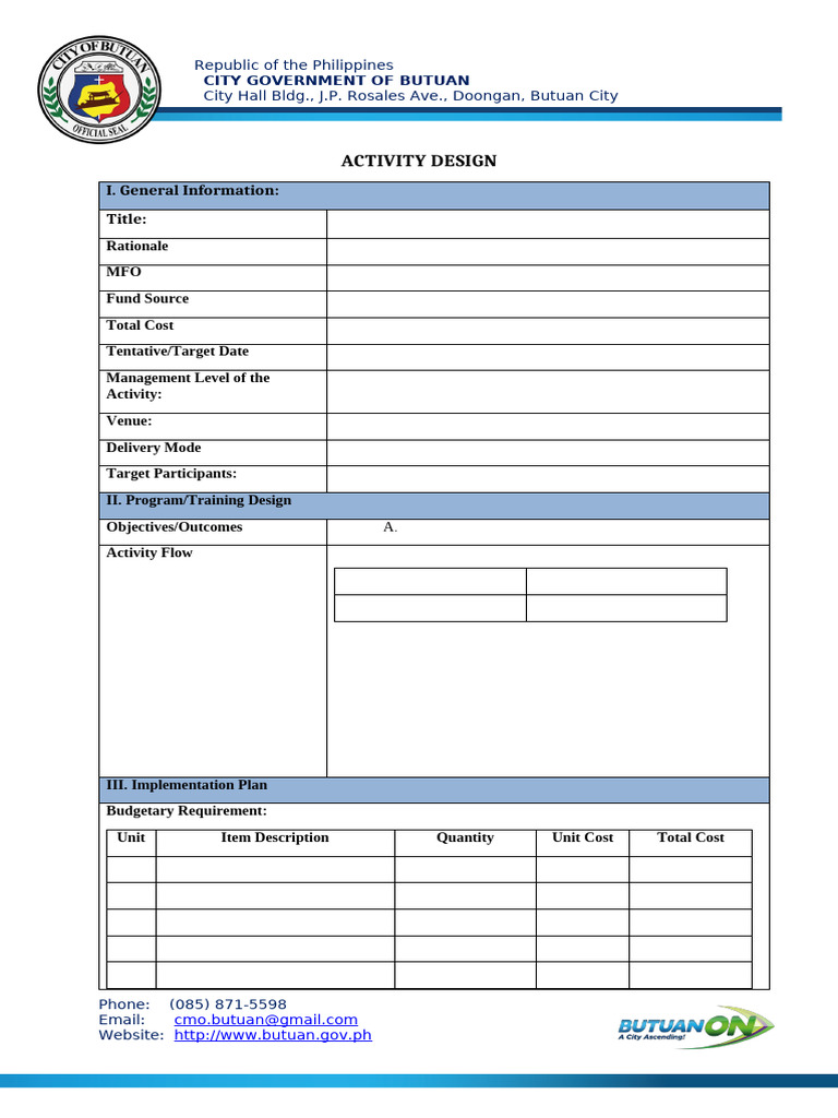 Activity Design Template Pdf