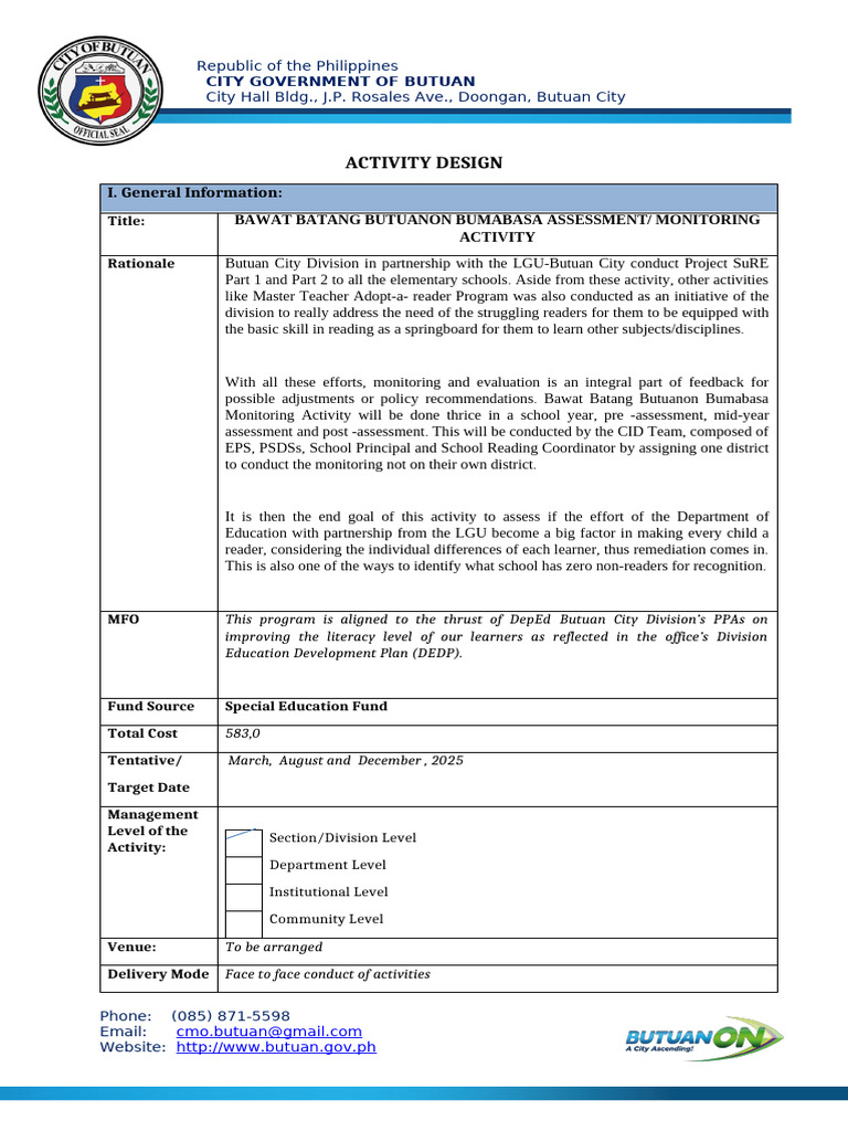 Bawat Batang Butuanon Bumabasa Monitoring Program | PDF | Cognition | Learning