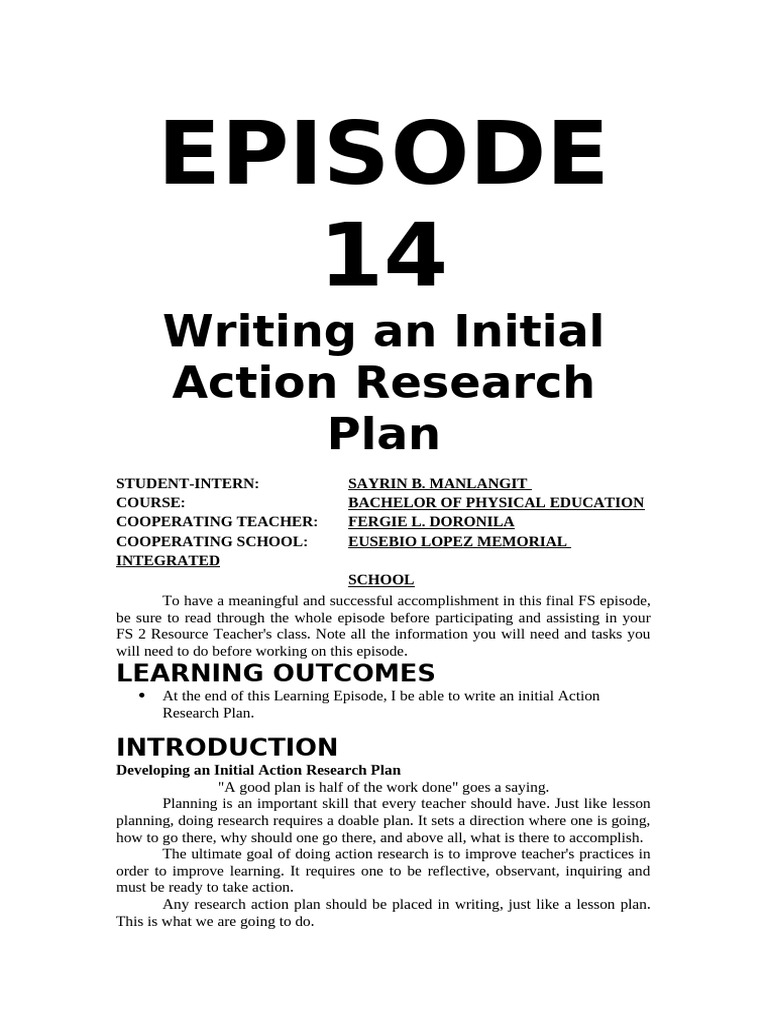 Initial Action Research Plan Guide | PDF | Differentiated Instruction ...