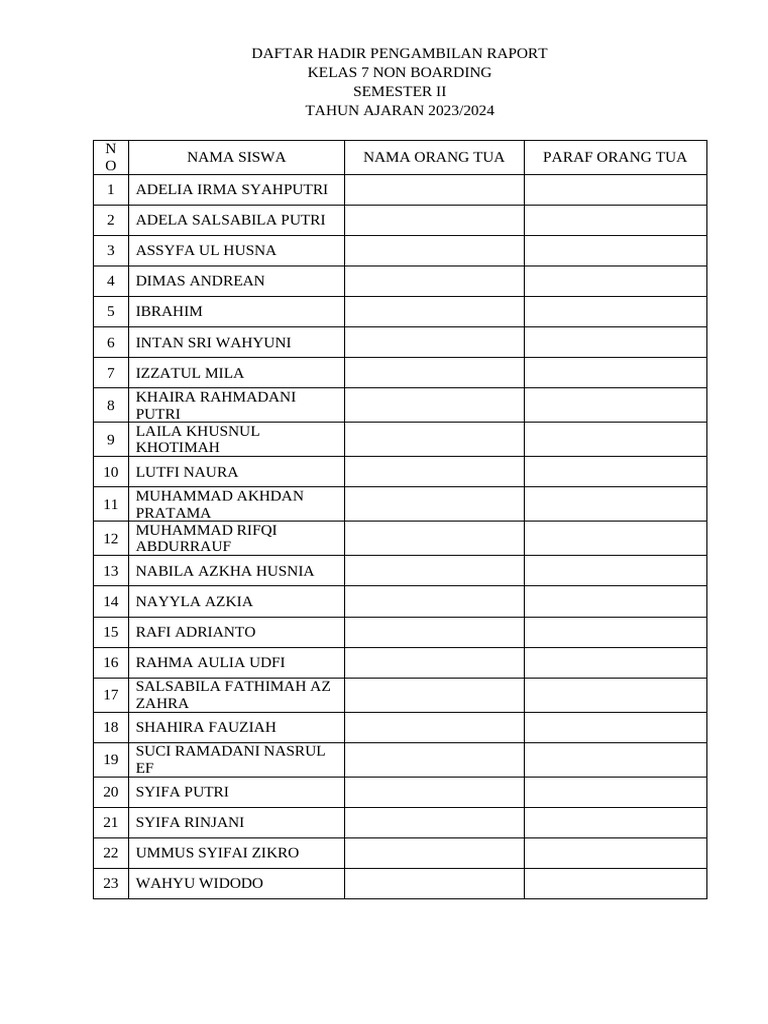 absen pengambilan raport | PDF