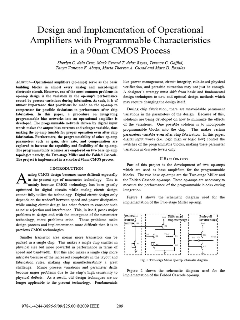 Design and Implementation of Operational Amplifiers With Programmable Characteristics in A 90nm ...