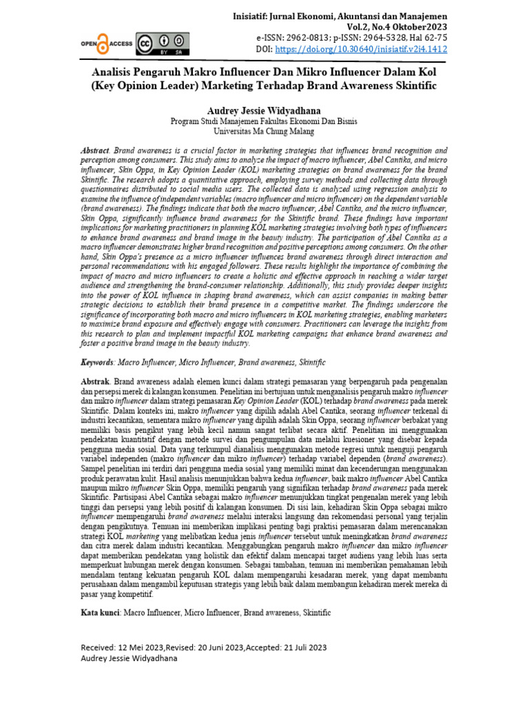 Analisis Pengaruh Makro Influencer Dan Mikro Influencer Dalam Kol (Key ...