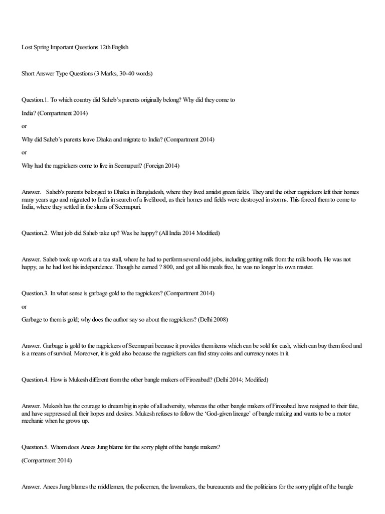 Lost Spring Lesson 2 (Shabir English) | PDF