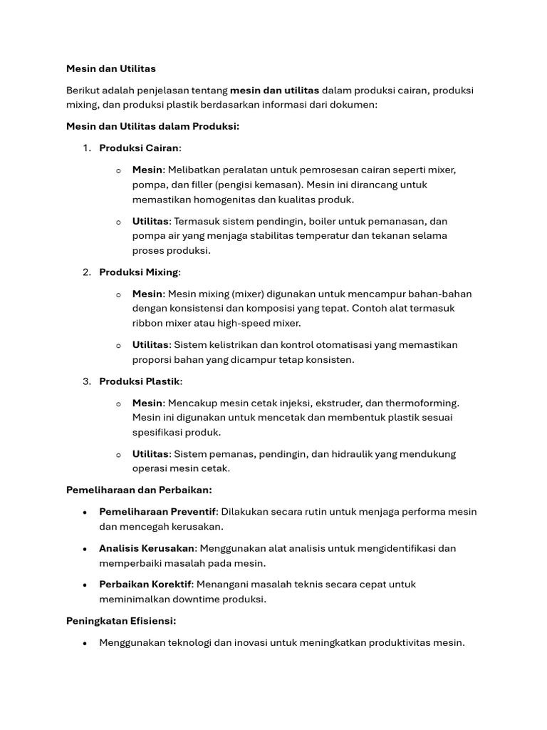 Mesin Dan Utilitas | PDF