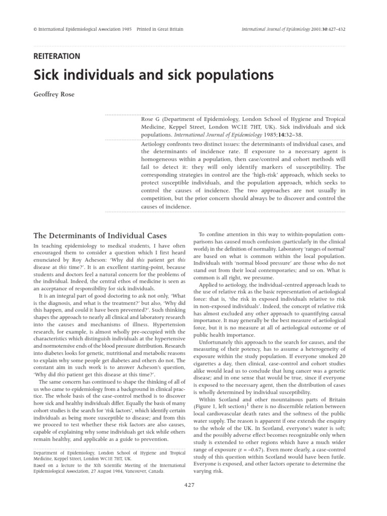 2001 - Rose Sick Individuals and Sick Populations | PDF | Hypertension ...