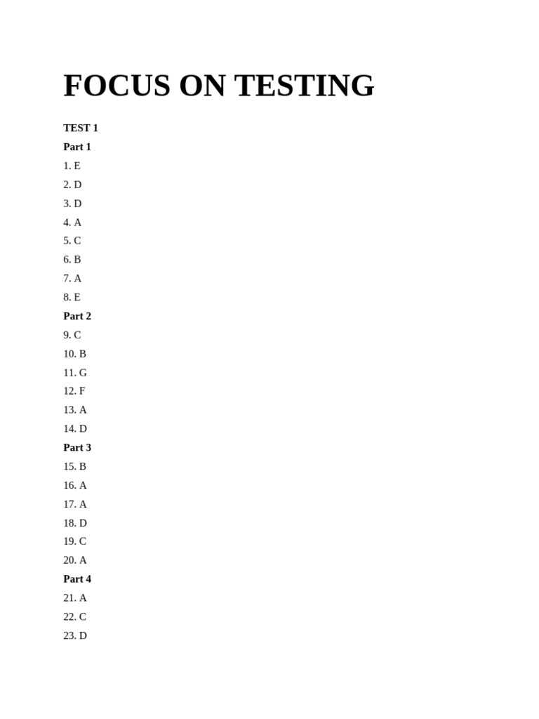 Reading 5 - Key - Focus On Testing | PDF