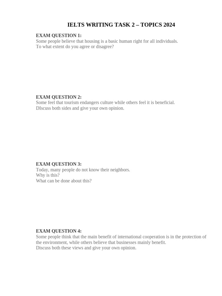 IELTS Writing Task 2 Topics 2024 | PDF
