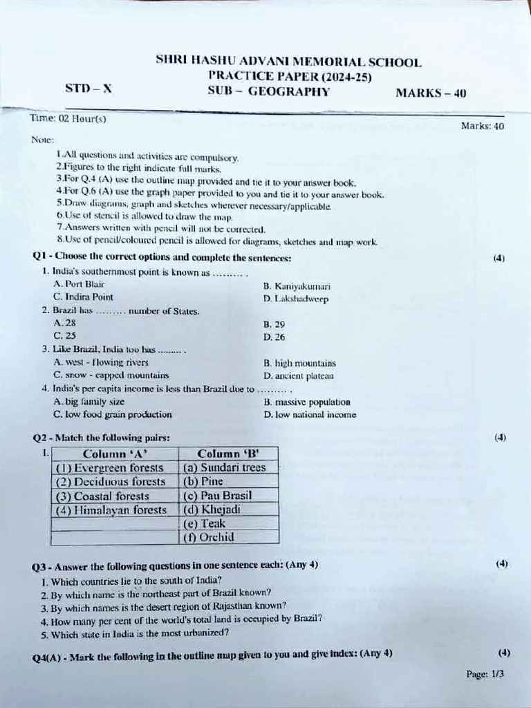 Geography Practice Paper 2 | PDF