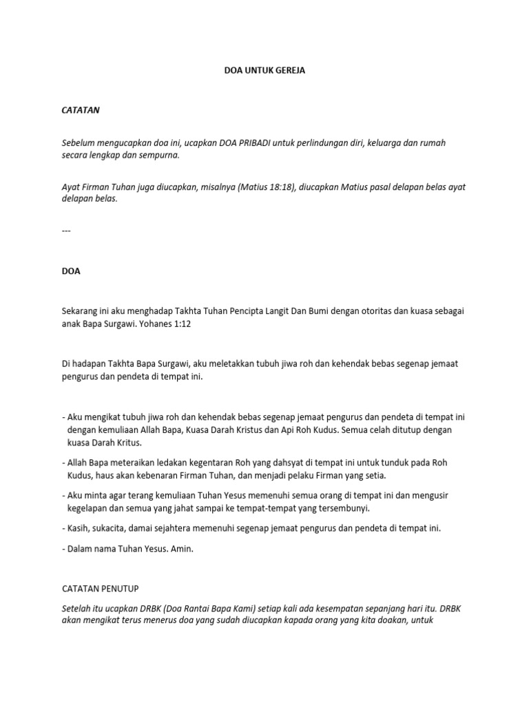 Doa Untuk Gereja Prayer For Church | PDF