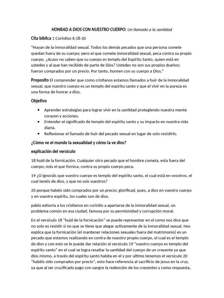 Honrad A Dios Con Nuestro Cuerpo 1 | PDF | espíritu Santo | Moralidad