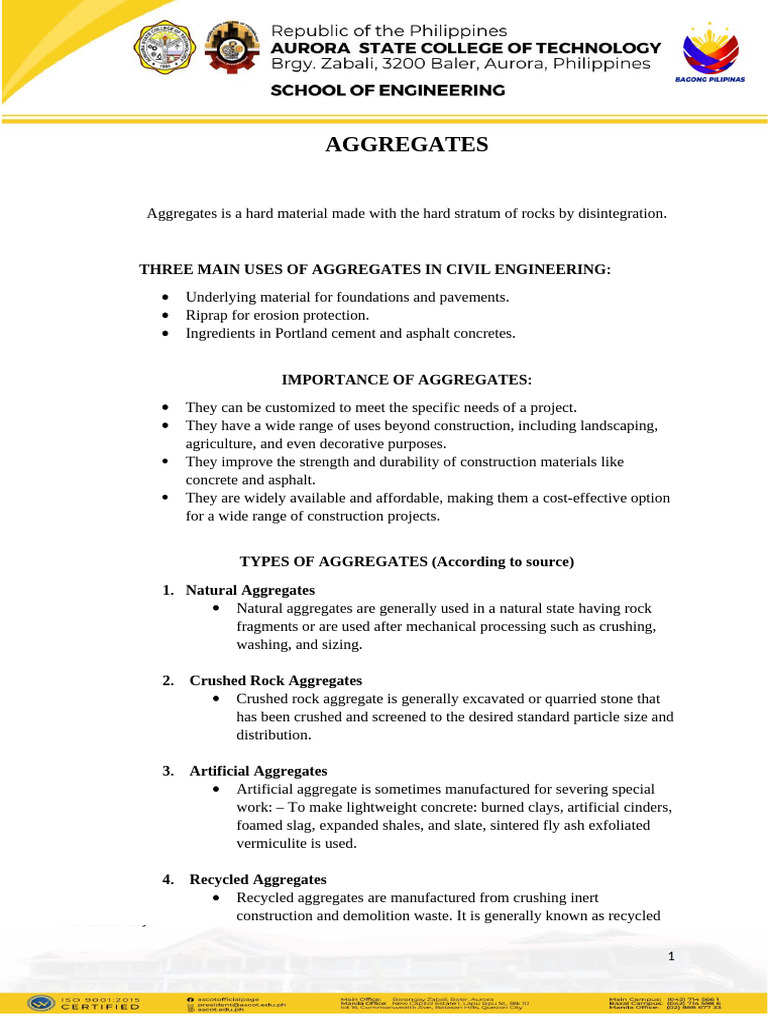 Uses and Types of Aggregates in Engineering | PDF | Concrete | Cement
