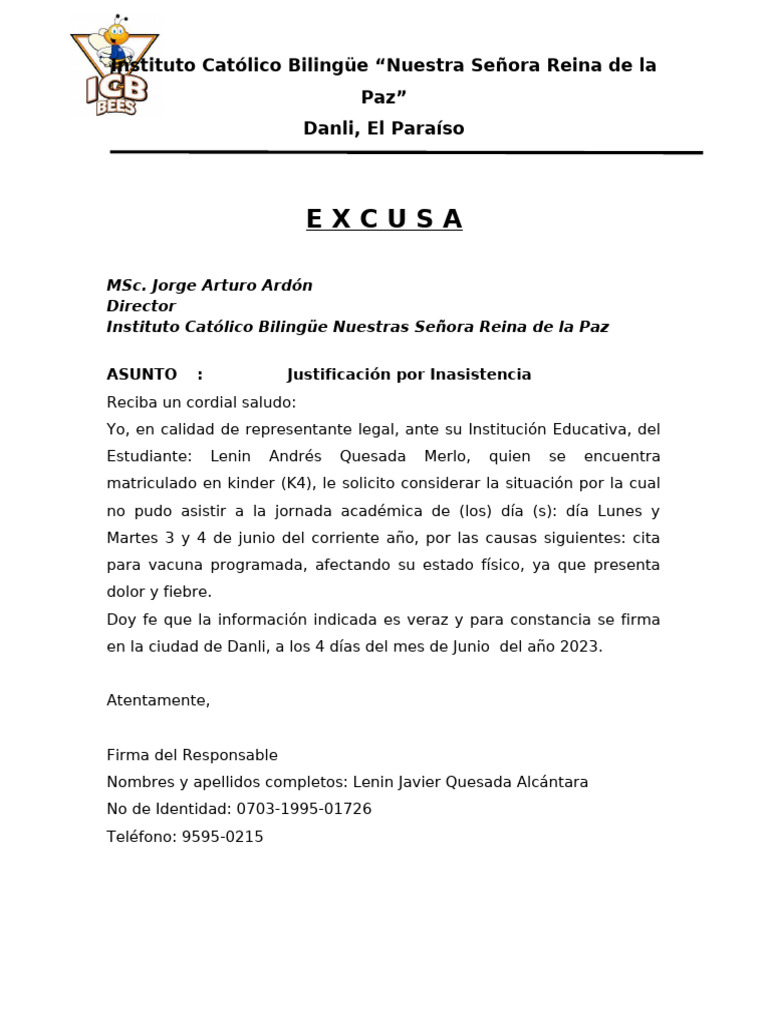 Excusa Formato Honduras | PDF