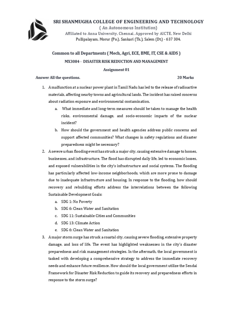 MX3084 - DISASTER RISK REDUCTION AND MANAGEMENT Assignment 01 | PDF | Emergency Management ...