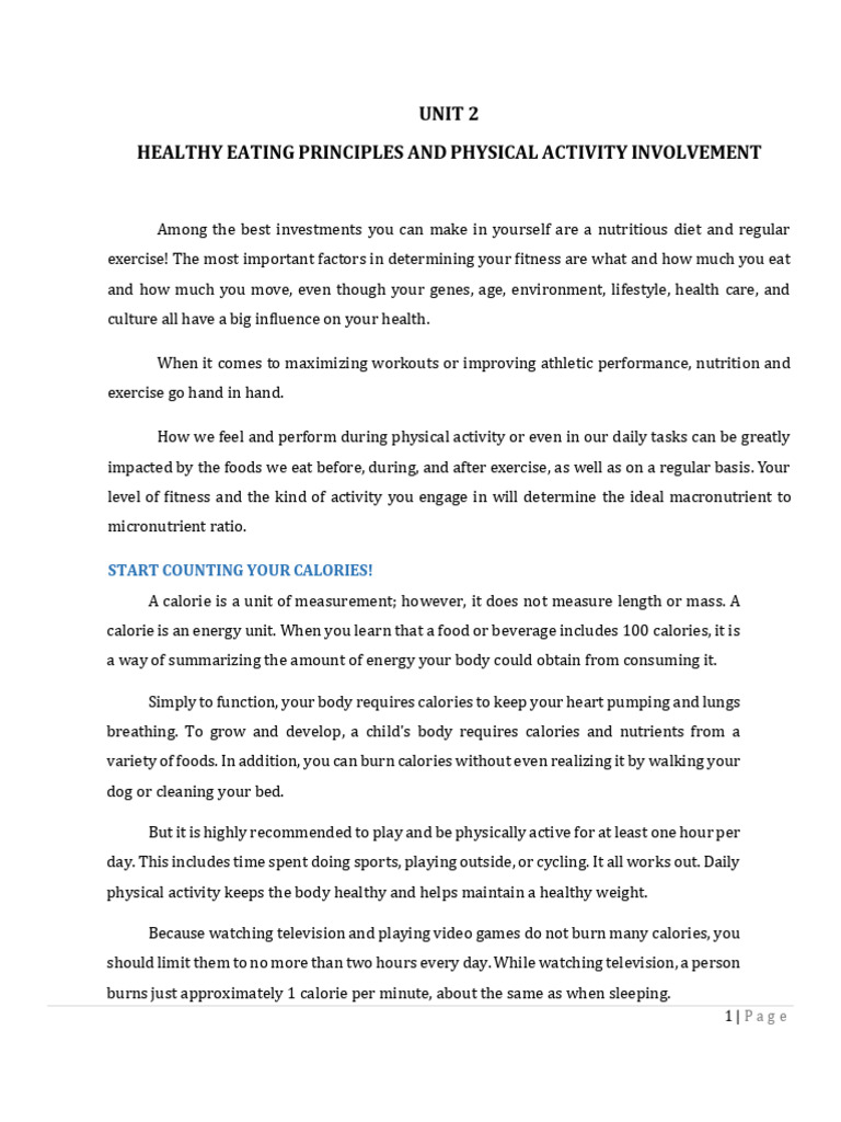 Unit 2 Learning Material | PDF | Nutrition | Diet & Nutrition