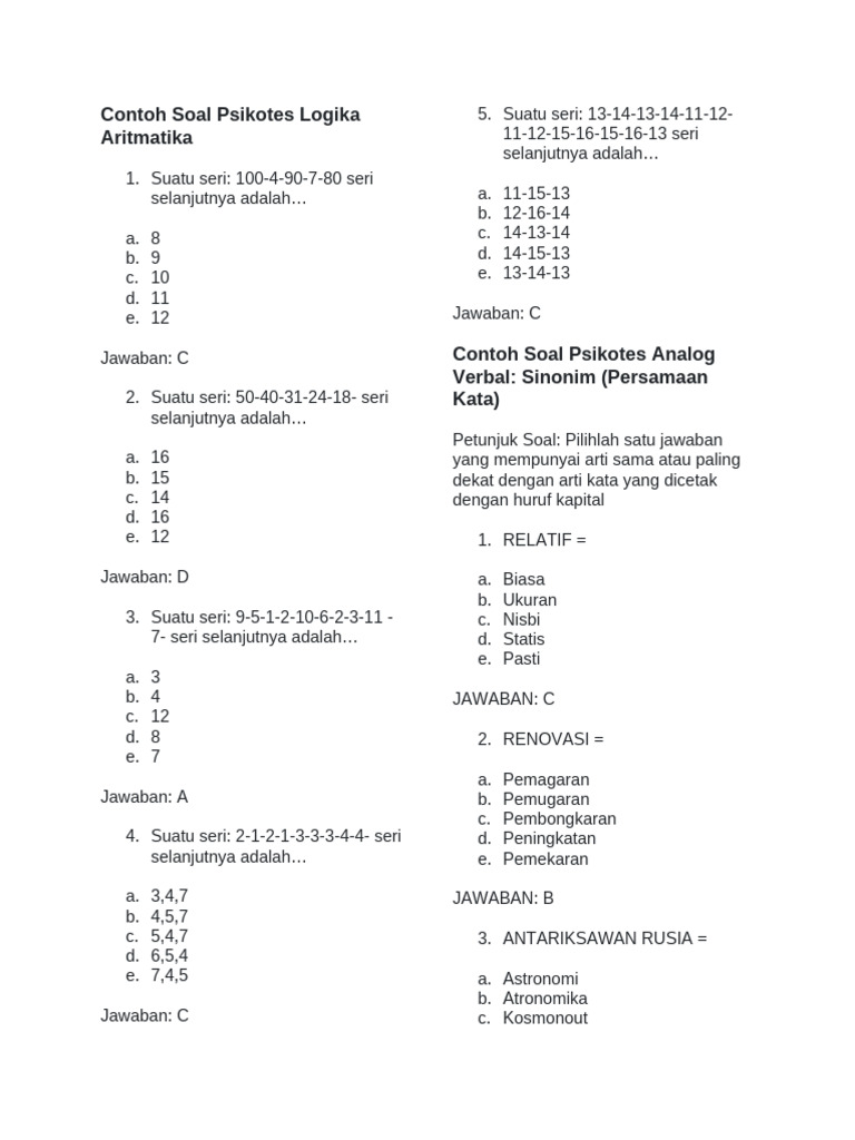 Contoh Soal Psikotes Logika Aritmatika Pdf