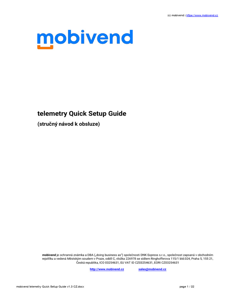 Mobivend Telemetry Quick Setup Guide v1.3 CZ-2 | PDF