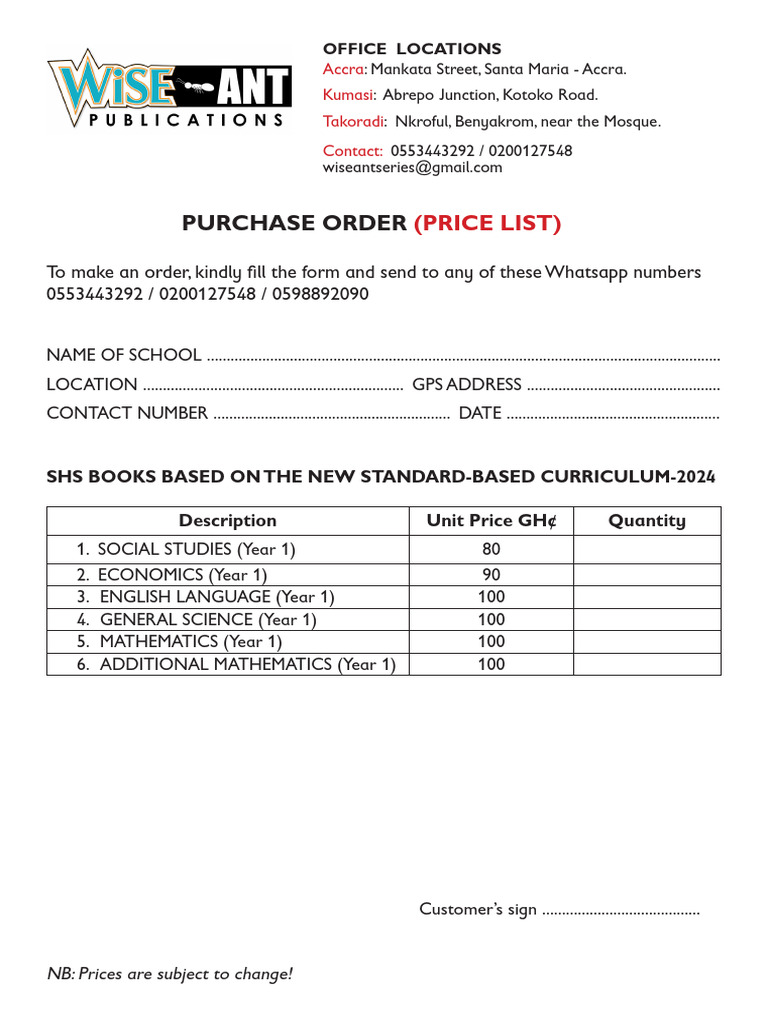 Price List Shs | PDF