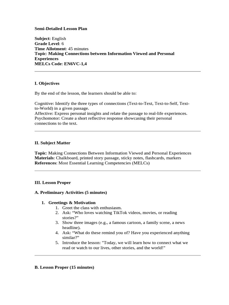DETAILED LESSON PLAN IN ENGLISH VI-Q3-W9-D3 | PDF | Learning | Cognition