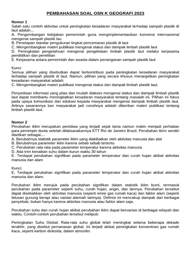 Pembahasan Soal OSN Geografi 2023 | PDF