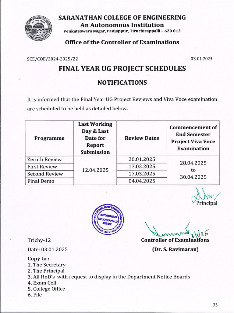 Final Year Project 2025 Schedule | PDF
