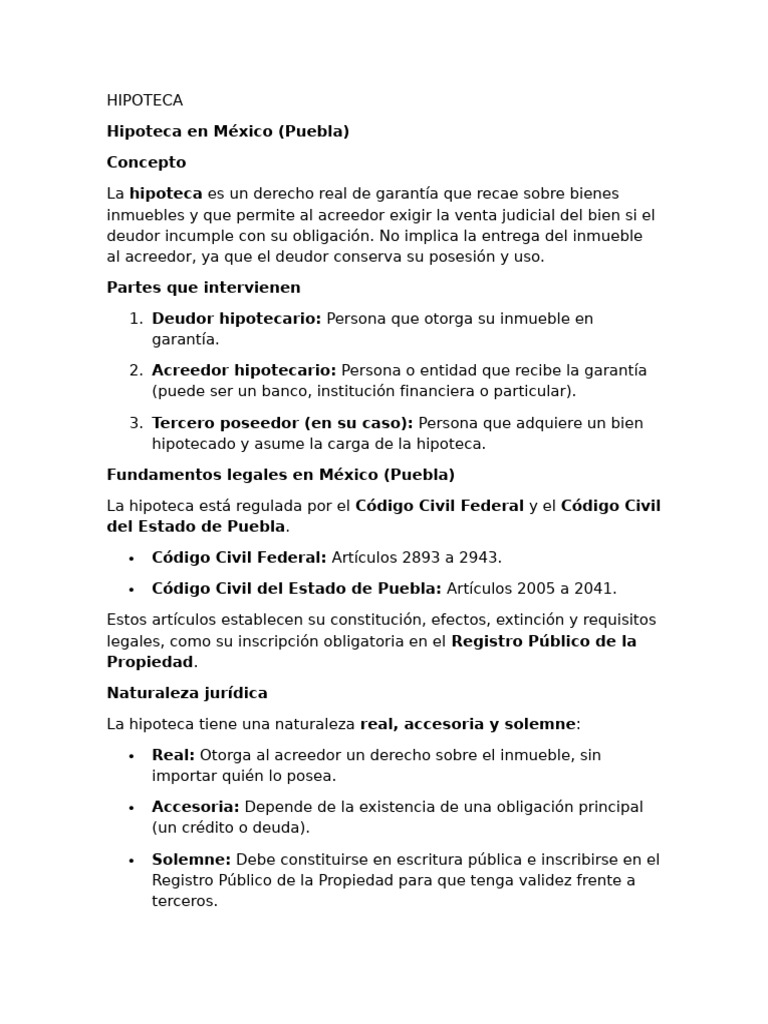 Hipoteca y Prenda en Puebla: Conceptos y Leyes | PDF | Ley de hipotecas ...