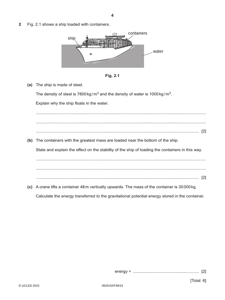 Physics Exam: Buoyancy & Stability | PDF