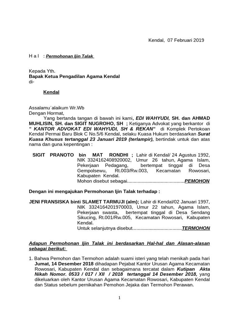 Permohonan Ijin Talak Sigit Pranoto | PDF