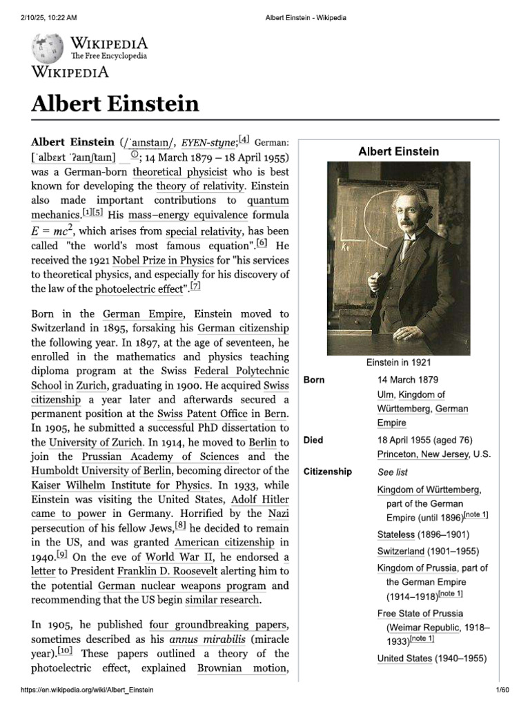 Albert Einstein - Wikipedia | PDF