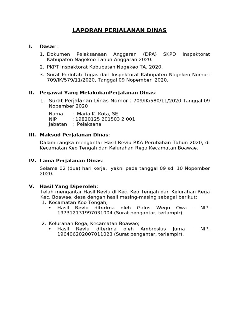LAPORAN PERJALANAN DINAS Antar Lap. Reviu RKAP 2020 | PDF