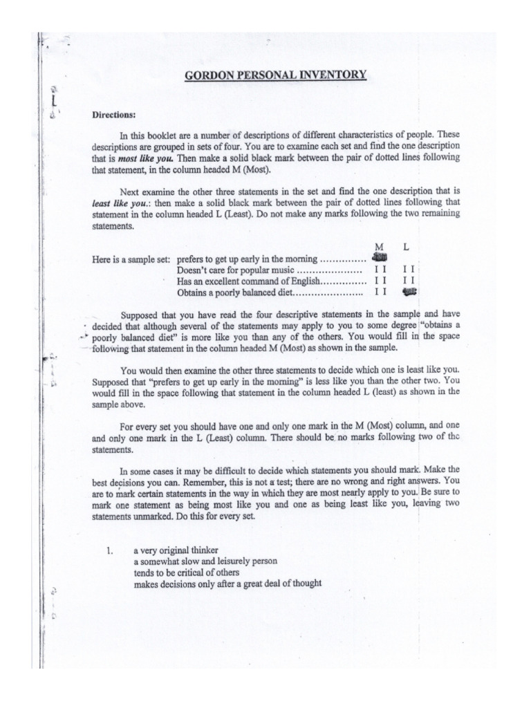 Gordon - Questionnaire | PDF