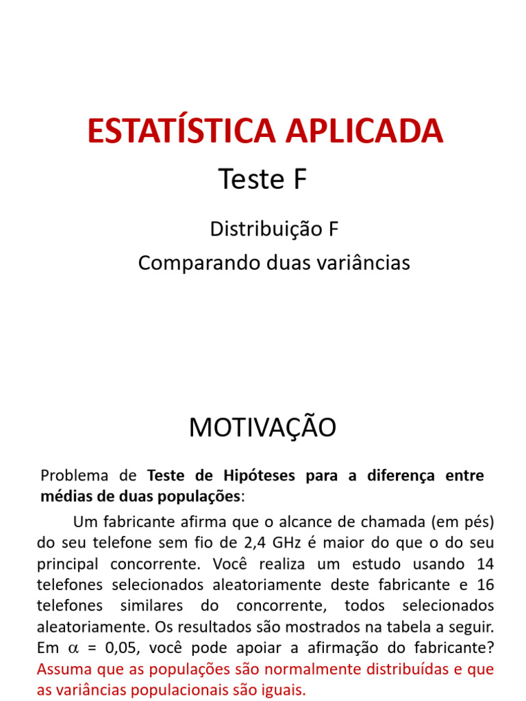 Teste F: Comparação de Variâncias em Estatística | PDF | Teste F | Variação