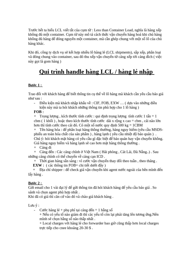 Quy trình làm hàng LCL nhap | PDF
