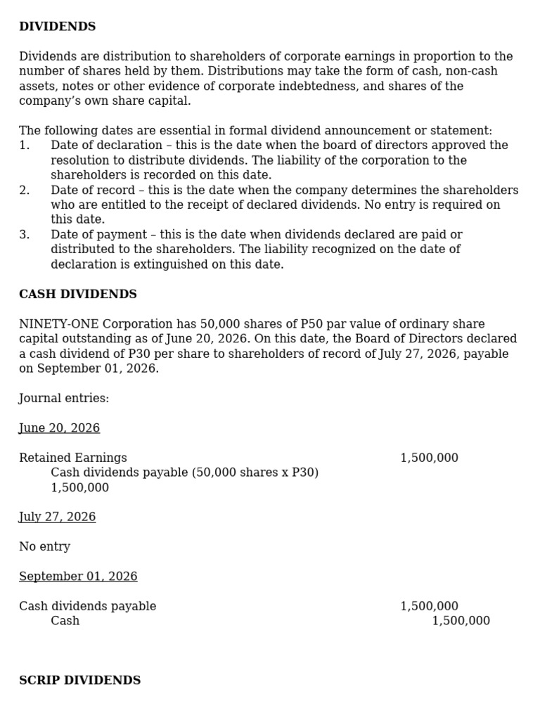 DIVIDENDS Corporation | PDF | Retained Earnings | Dividend