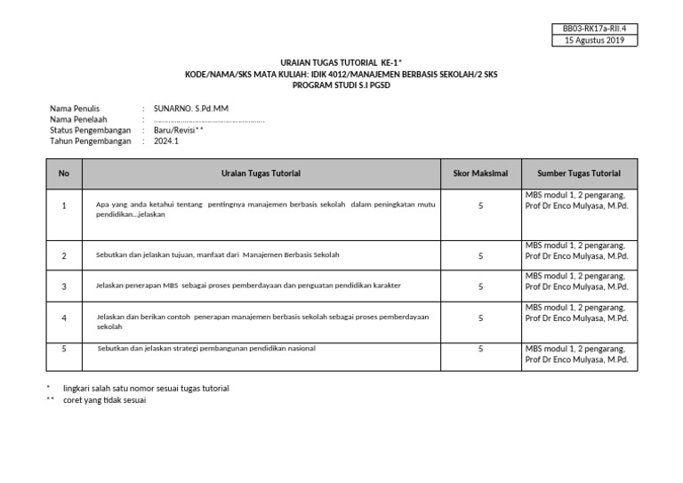 Uraian Tugas Tutorial ke 1 MBS | PDF