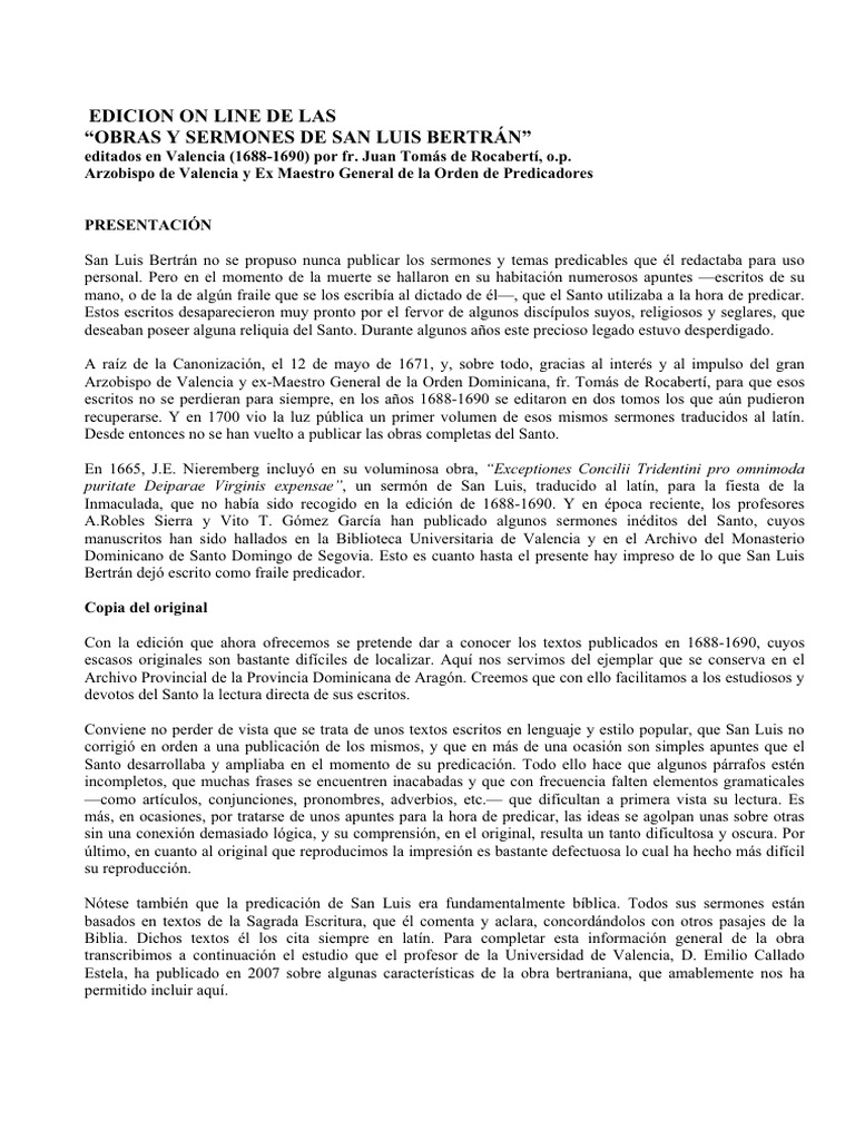 Obras y Sermones de San Luis Bertrán | PDF | Orden dominicana | Sermón