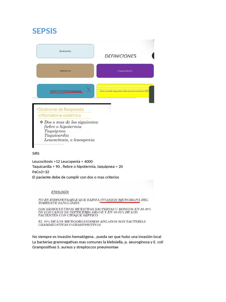 SEPSIS Resumen | PDF | Septicemia | Medicina