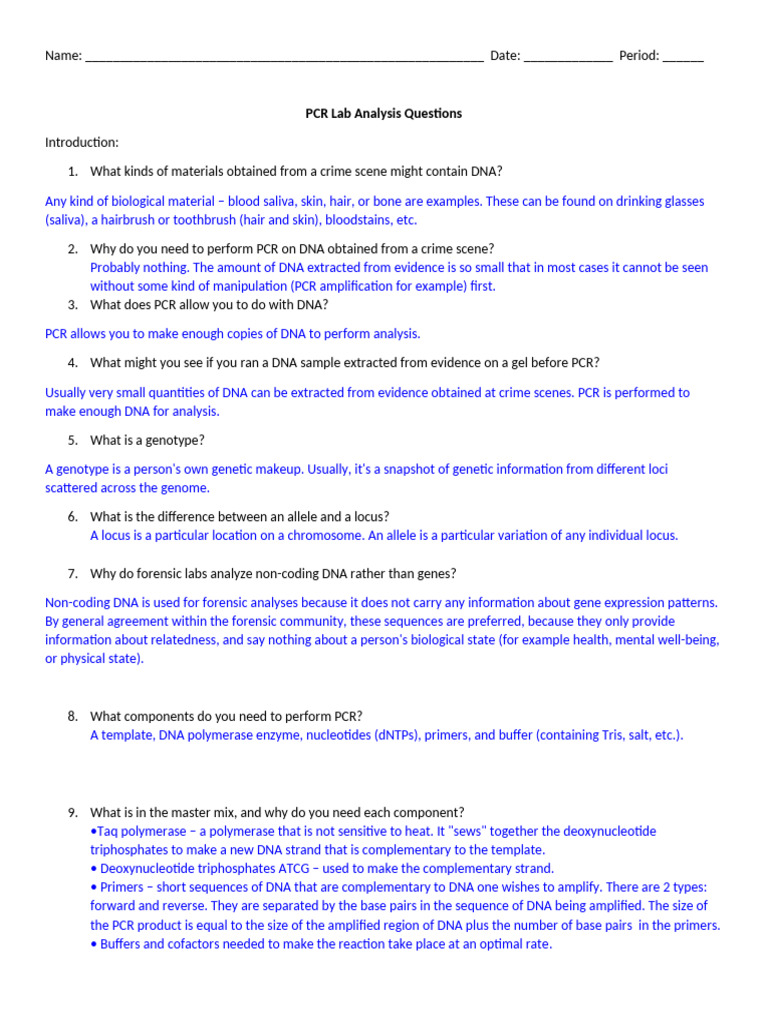 PCR Lab Analysis Questions | PDF | Primer (Molecular Biology ...