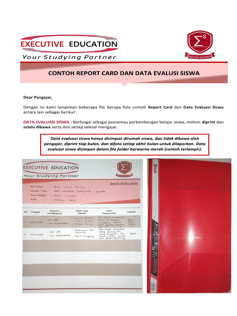 Contoh Pengisian Report Card Dan Data Evaluasi Siswa - Executive ...