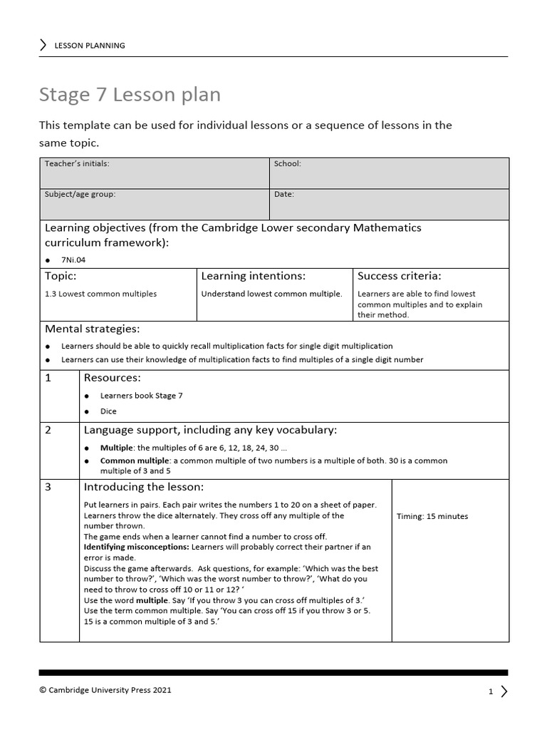 LS Maths 7 Lesson Plan Sample 1 | PDF | Lesson Plan | Learning
