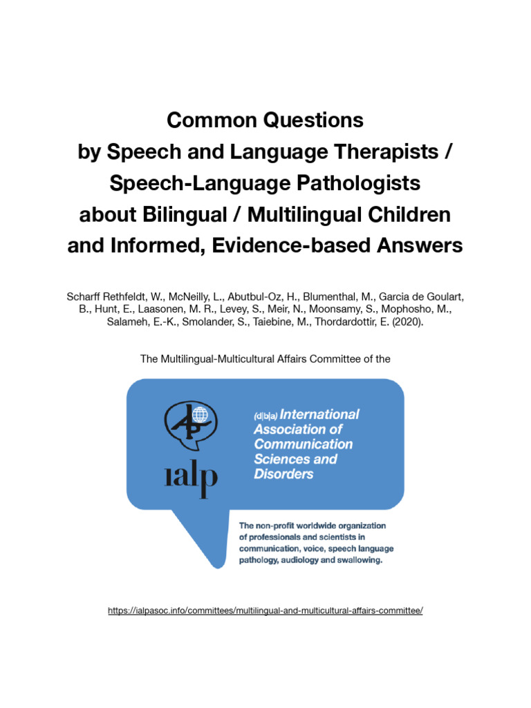 Bilingual Children: FAQs for Therapists | PDF | Multilingualism ...