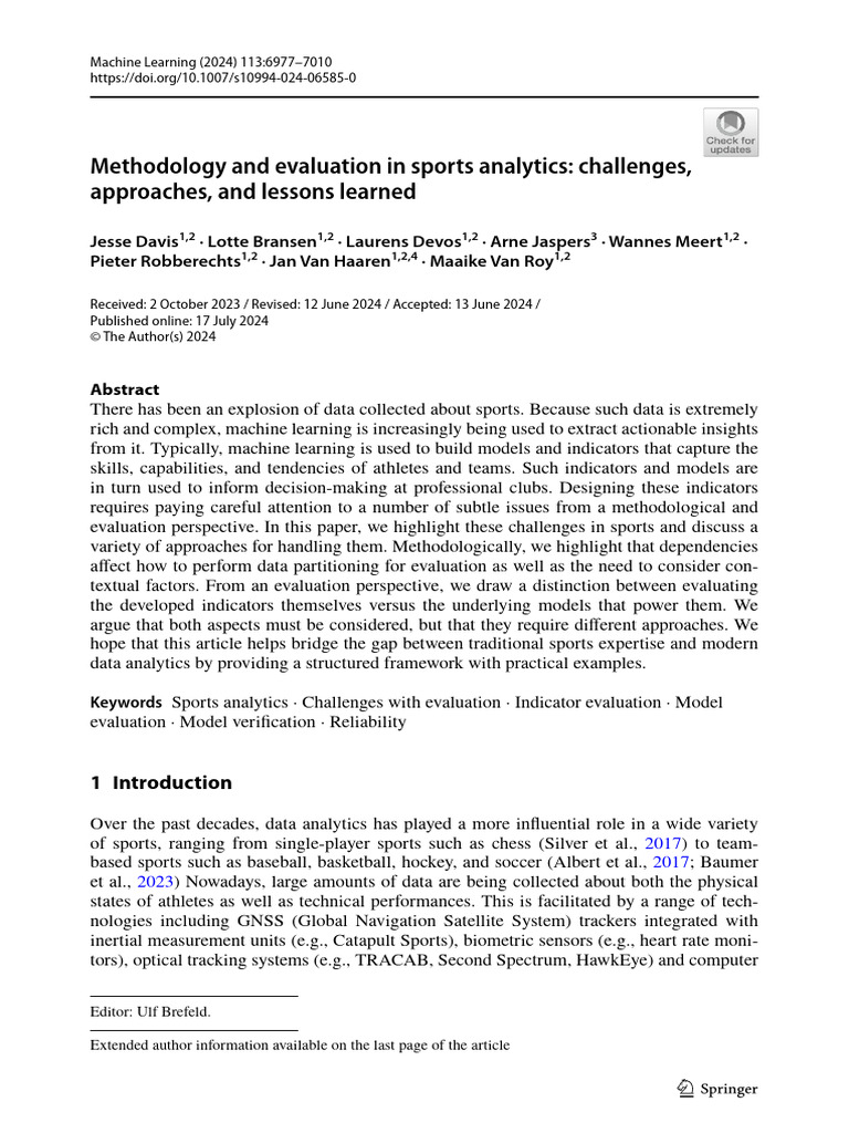 Methodology and Evaluation in Sports Analytics: Challenges, Approaches ...