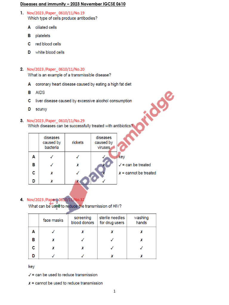 2023 Diseases and Immunity IGCSE 0610 Stru | PDF