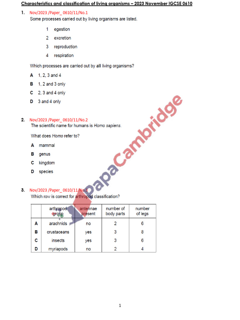 2023 Characteristics and Classification of Living Organisms IGCSE 0610 Stru | PDF
