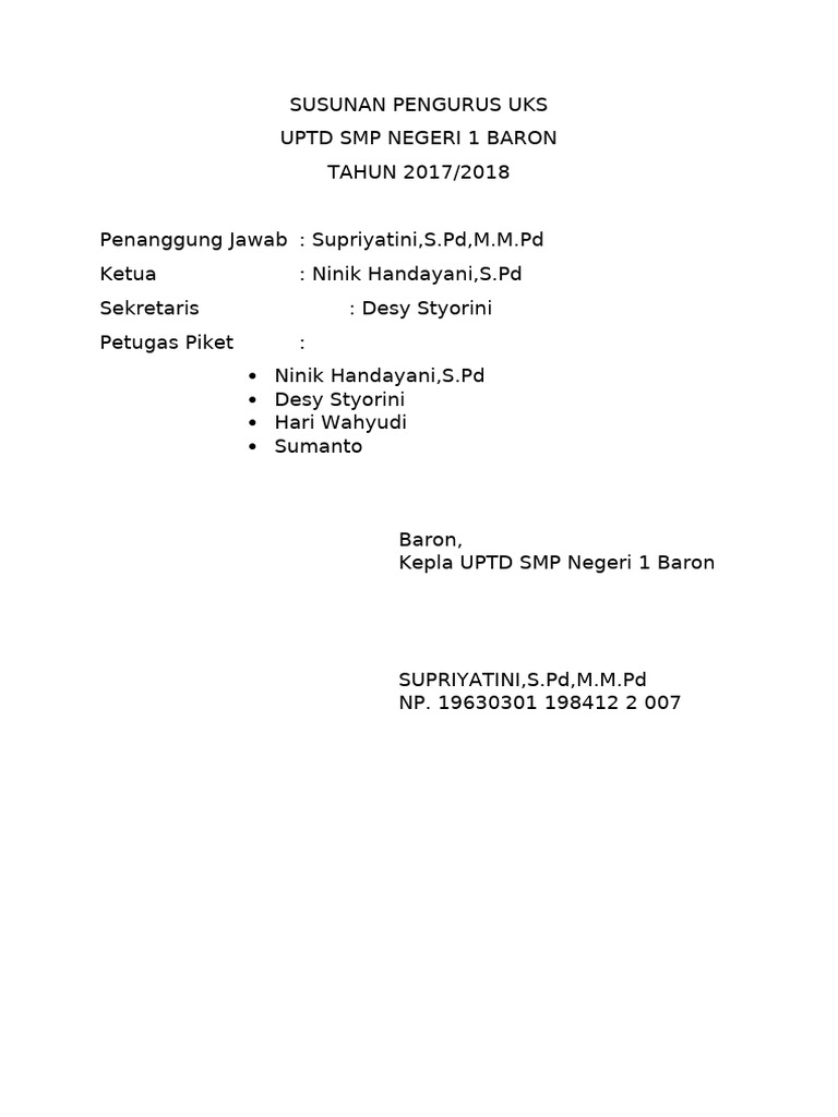 Susunan Pengurus Uks | PDF