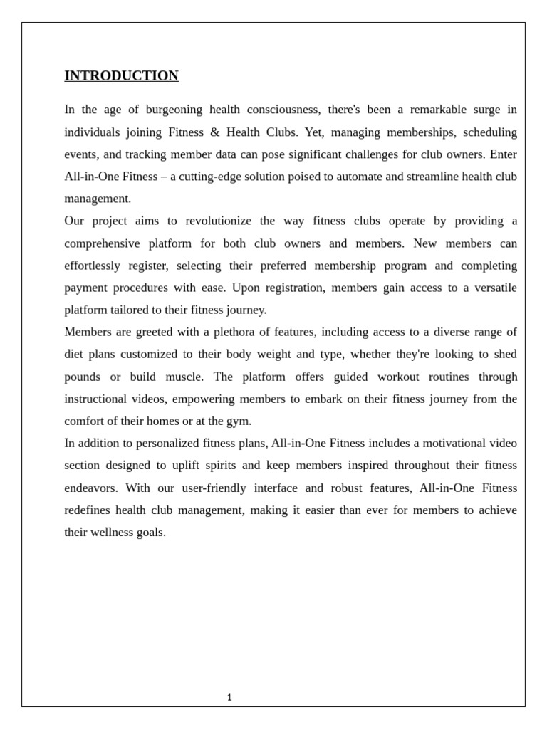 All in One Fitness-Project Synopsis | PDF | Computing | Computer Architecture