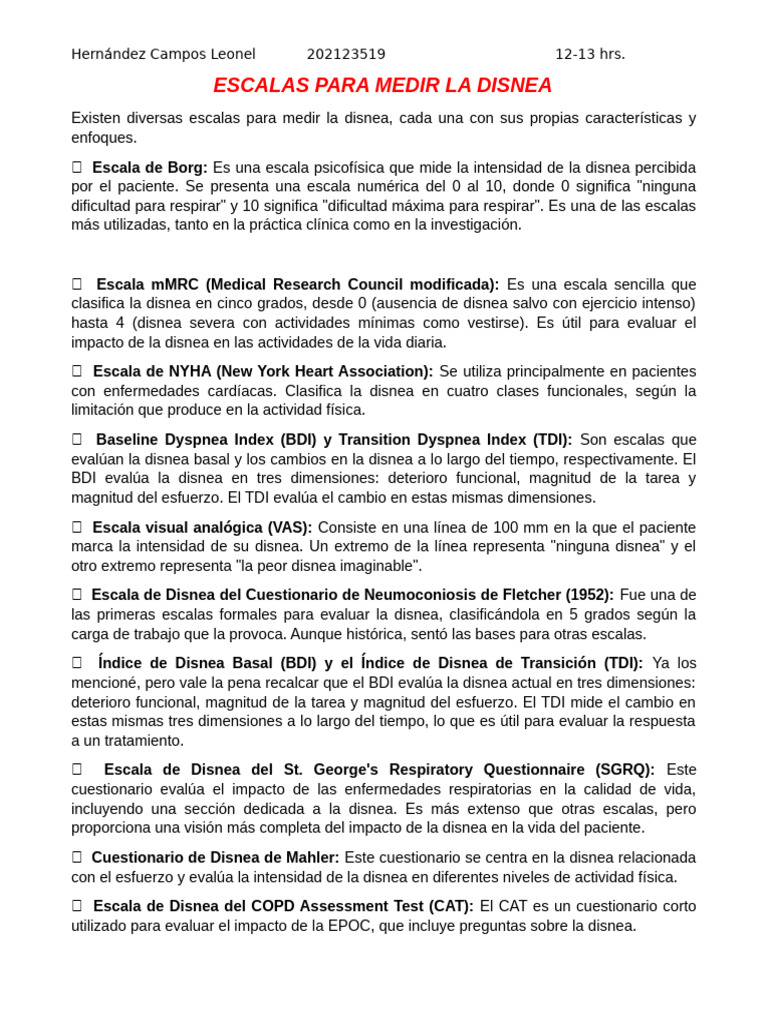 Escalas para Medir la Disnea | PDF | Enfermedades y trastornos ...
